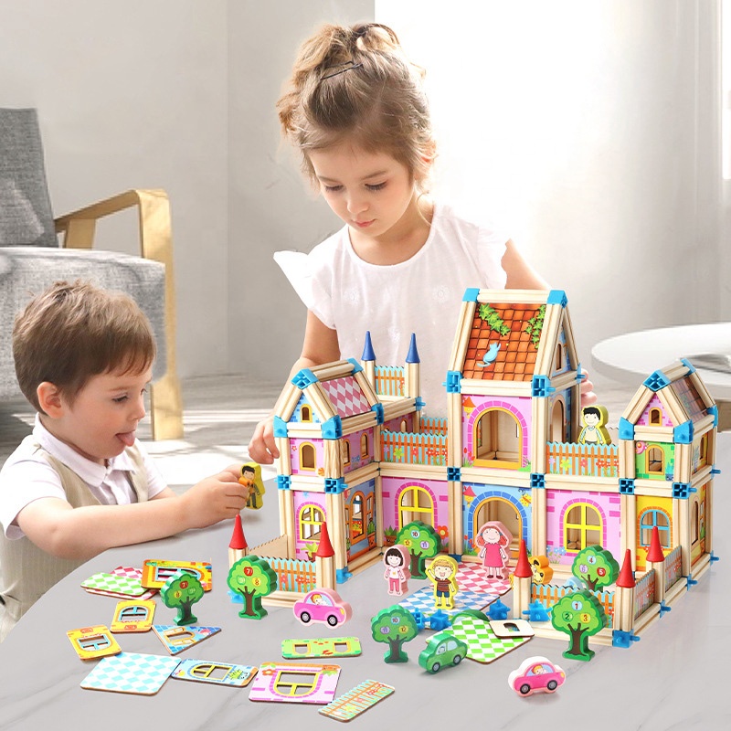 Wood diy doll house building toys for children